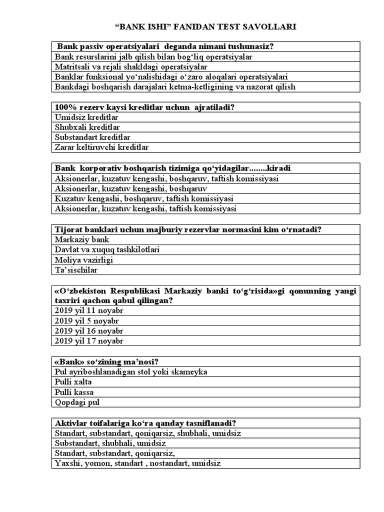 Pul Va Bank-Test | PDF