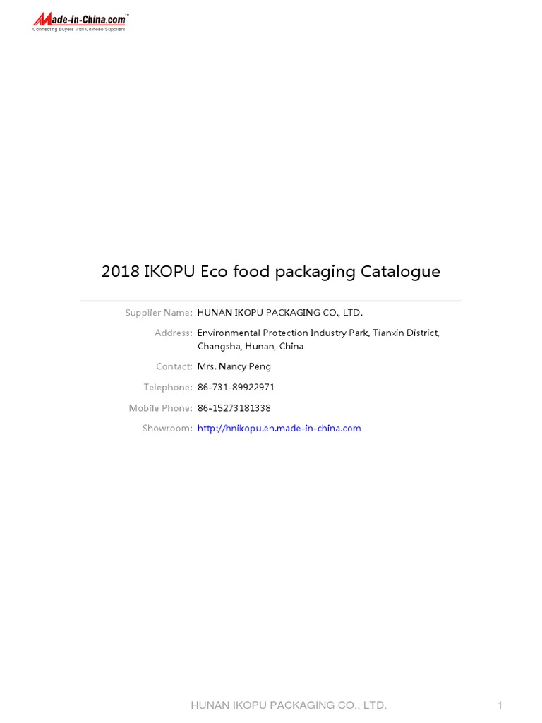 HUNAN IKOPU PACKAGING CO LTD - IKOPU Eco Food Packaging | PDF | Tableware | Cutlery