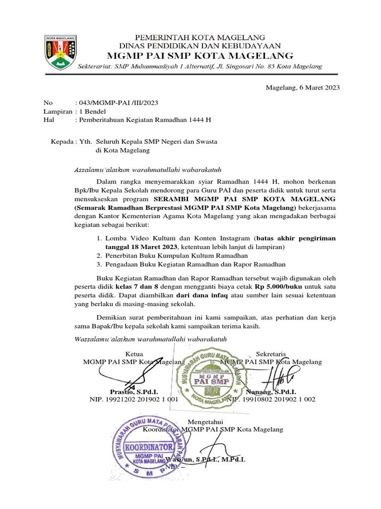 Pemberitahuan Kegiatan Ramadhan 1444 H | PDF