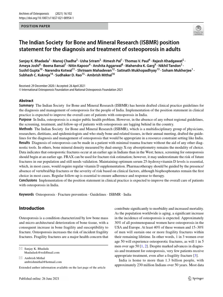 Archives of Osteoporosis, 2021, 16, 102 - The Indian Society For Bone and Mineral Research ...