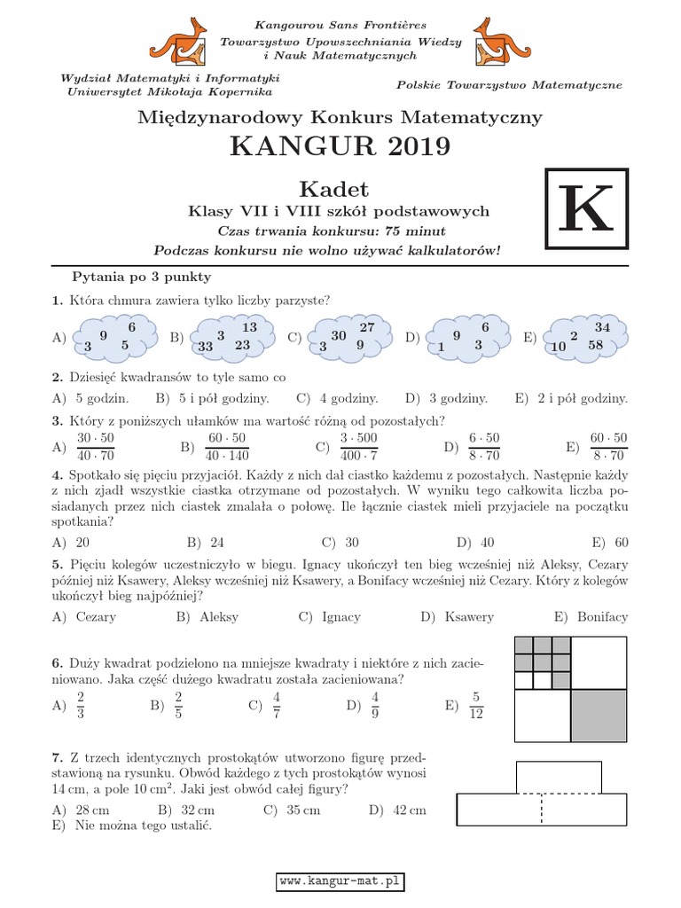 KANGUR 2019: Kadet | PDF