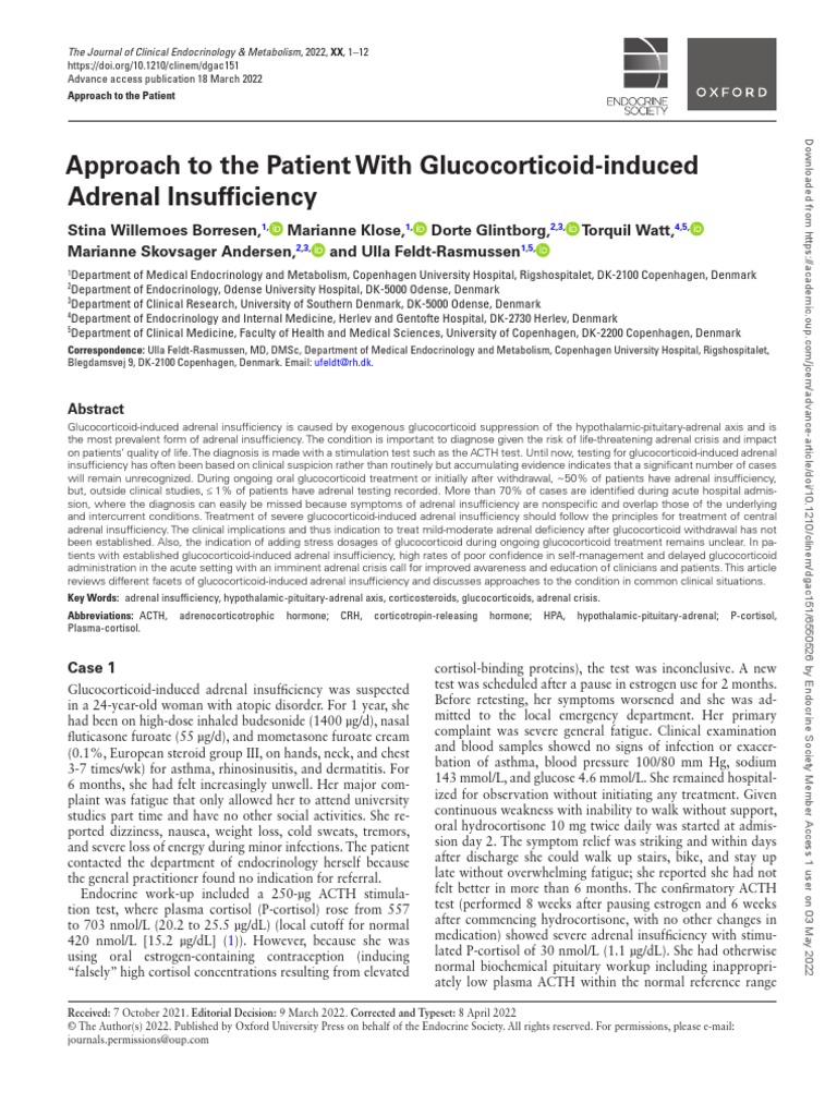 Approach To Patient With Glucocorticoid Induced Adrenal Insufficiency ...