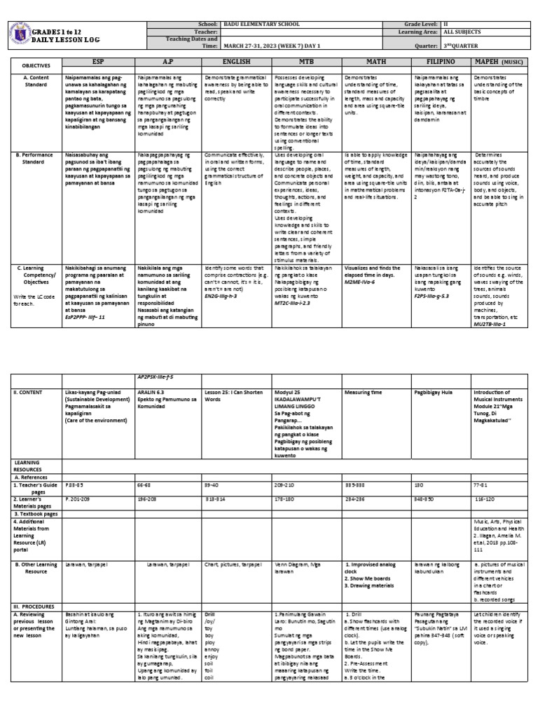 DLL - All Subjects 2 - Q3 - W7 - D1 | PDF | Sound | Cognitive Science