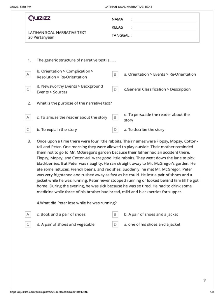 Latihan Soal Narrative Text | PDF | Peter Rabbit