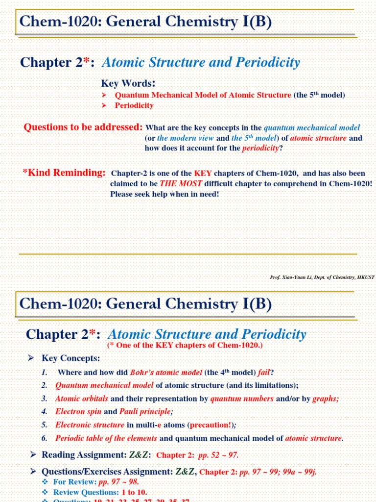 Chem-1020: General Chemistry I (B) : Atomic Structure and Periodicity ...
