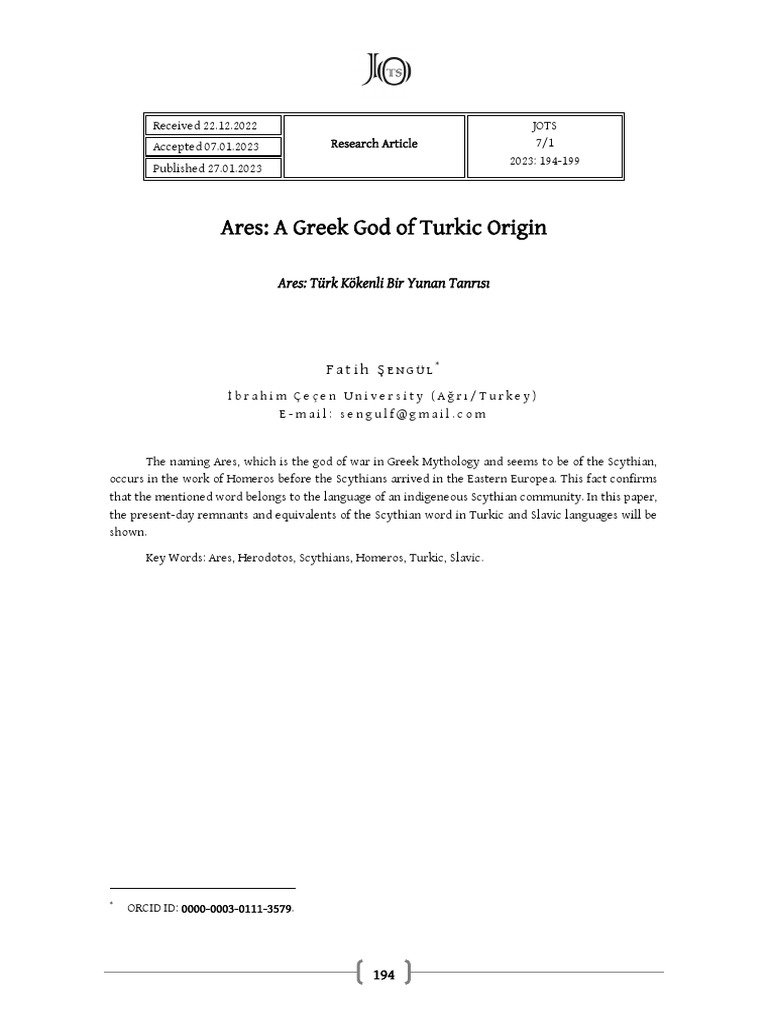 FŞengül Ares A Greek God of Turkic Origin | Download Free PDF | Greeks ...