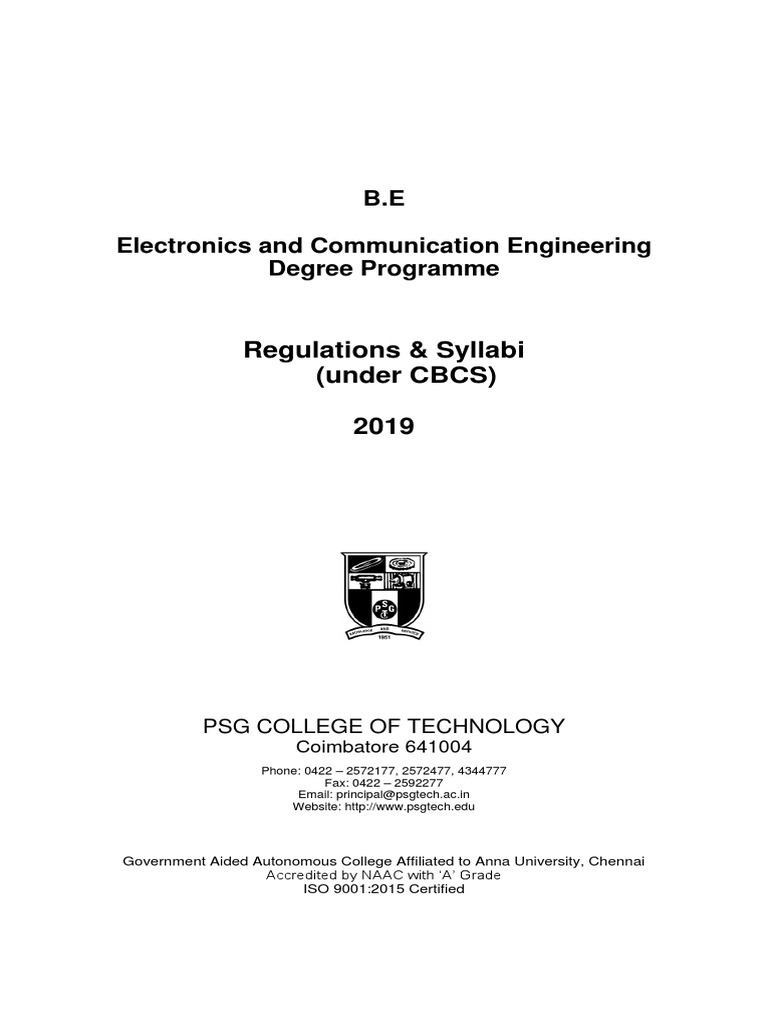 B.E Electronics and Communication Engineering Degree Programme | PDF | Thesis | Engineering