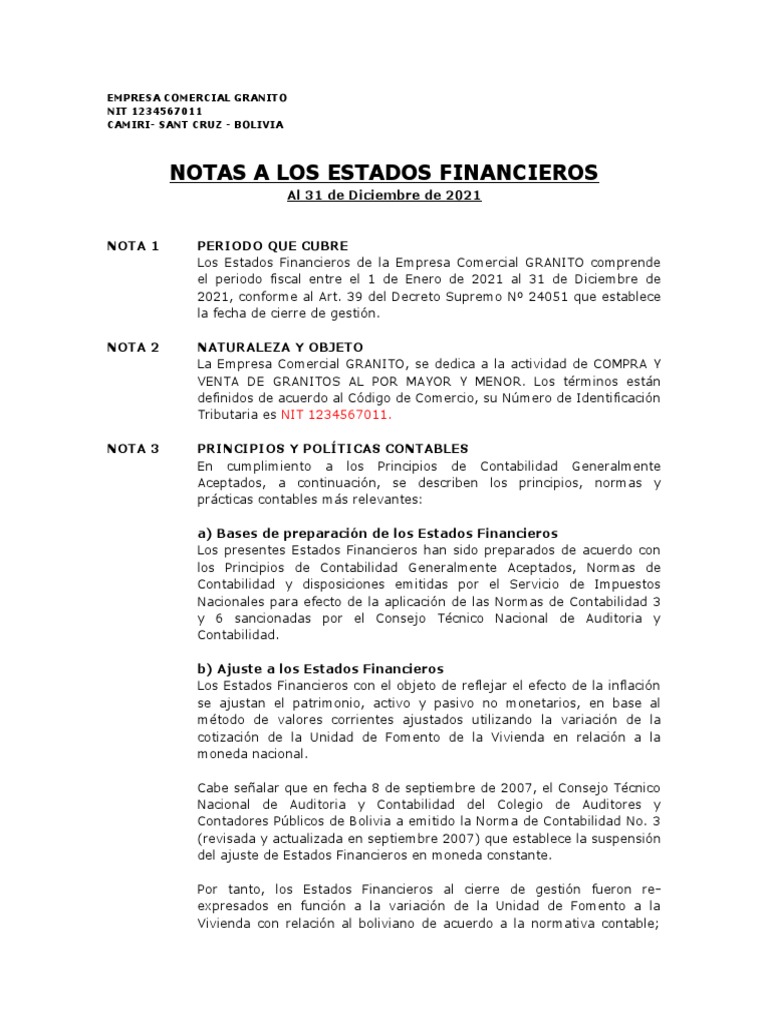 Notas Estados Financieros | PDF | Contabilidad | Auditoría