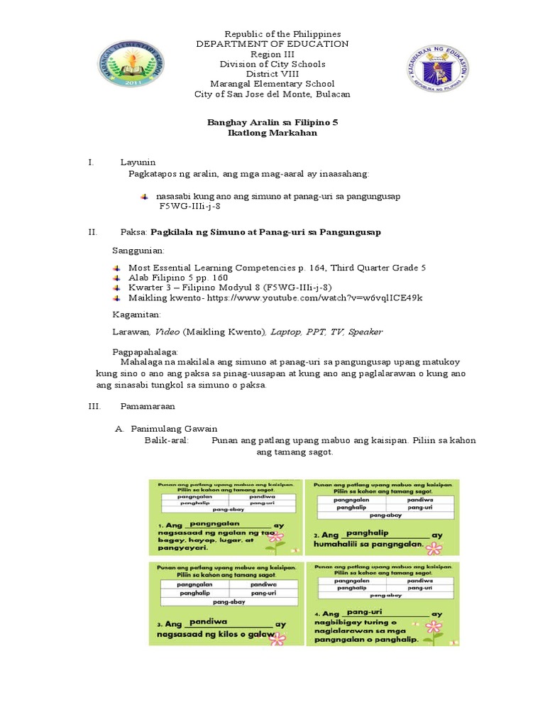 COT Demo Lp-In-Filipino Simuno-At-Panaguri Calara Marifel V-1 | PDF