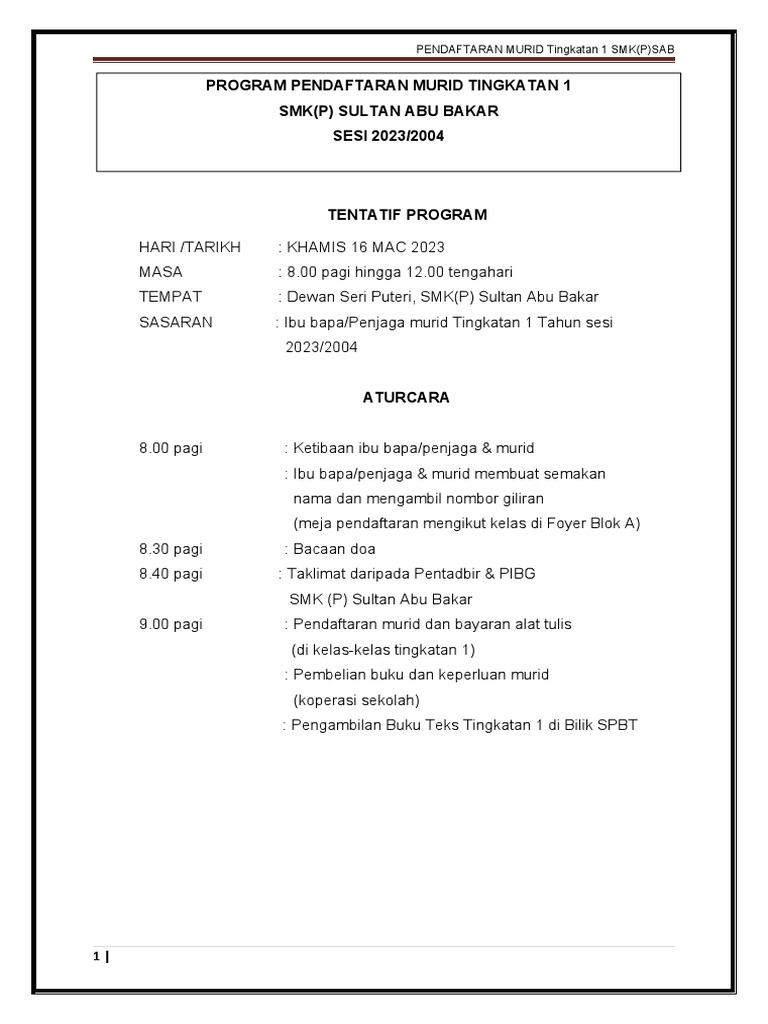 SENARAI AJK PENDAFTARAN t1 2023edit1 | PDF