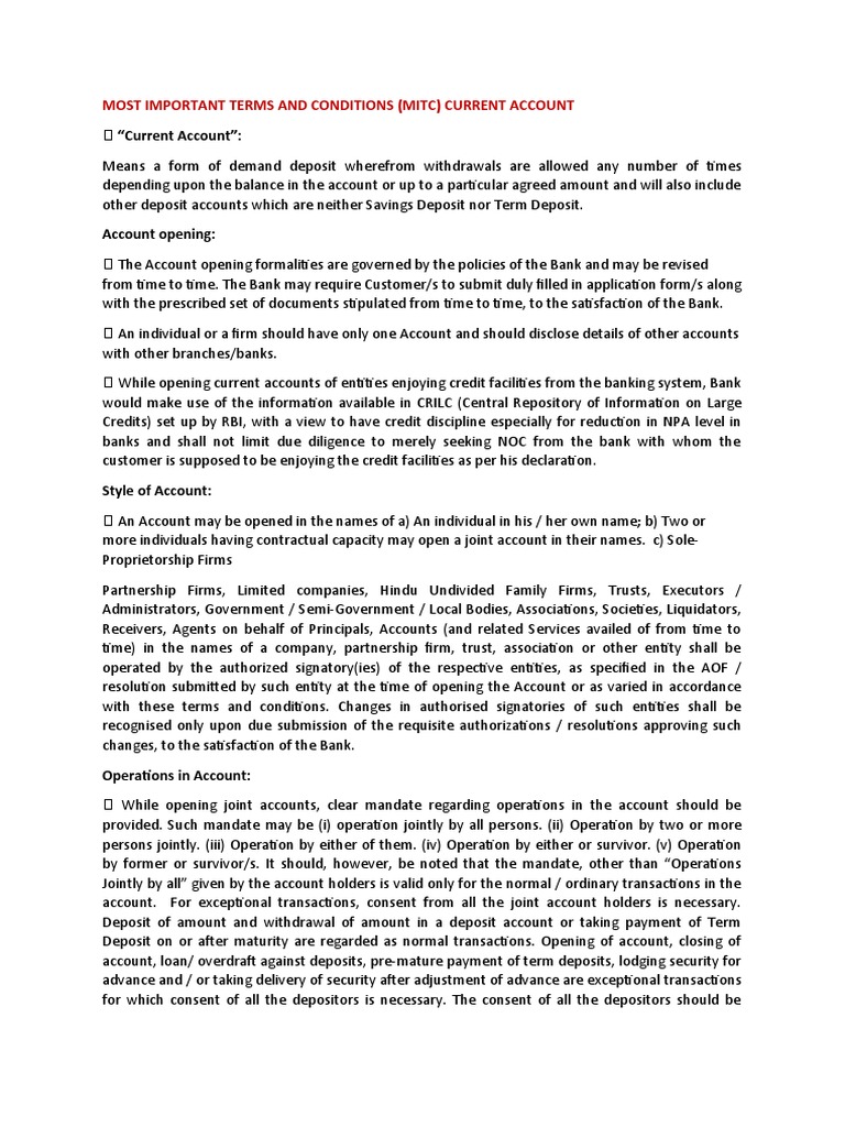 RB Chapter 2A-Current Account-MITC | PDF | Cheque | Overdraft