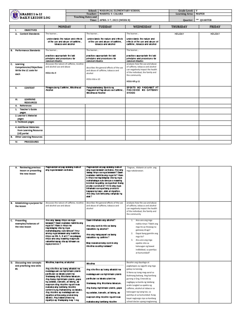 DLL - Mapeh 5 - Q3 - W8-Health | PDF | Medical Specialties | Clinical Medicine
