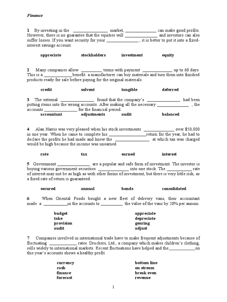 Finance - Vocabulary in Context | PDF