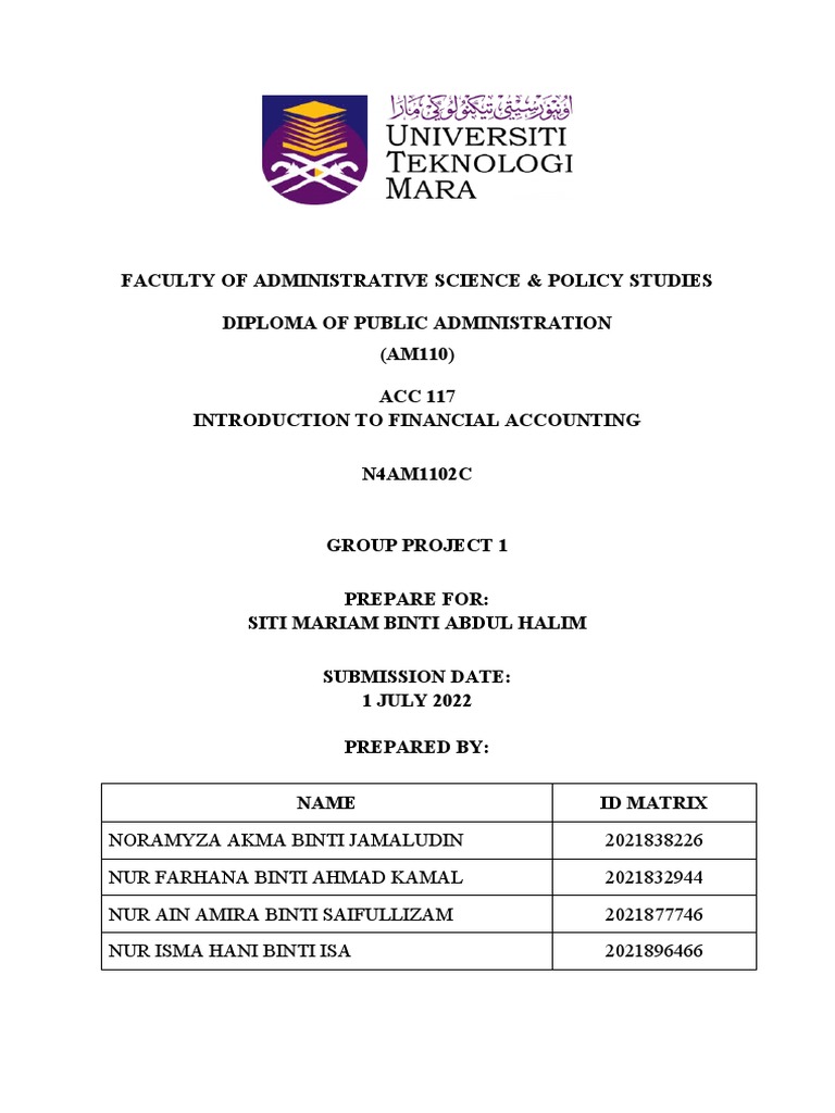Acc 117 Group Project 1 Group 3 Pdf Debits And Credits Expense 