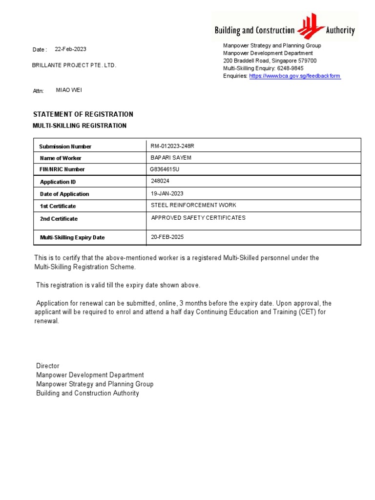 Multi-Skilling Registration Notice | PDF