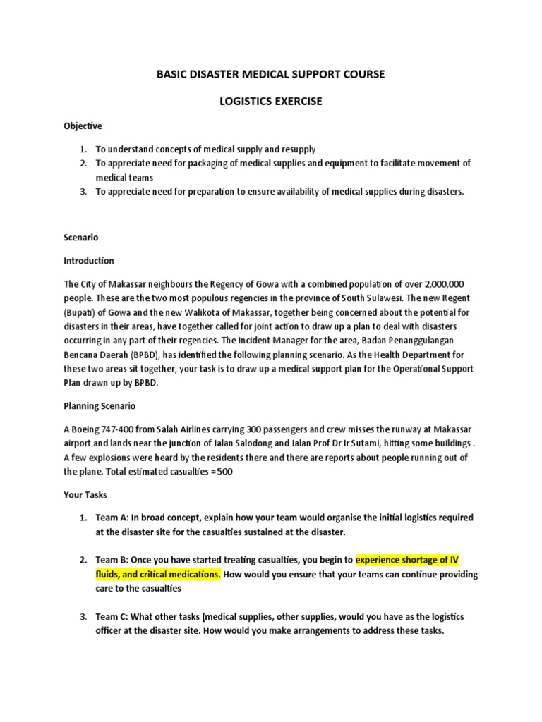 Basic Disaster Medical Support Plan | PDF