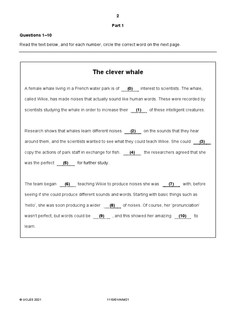 The Clever Whale: Read The Text Below, and For Each Number, Circle The ...