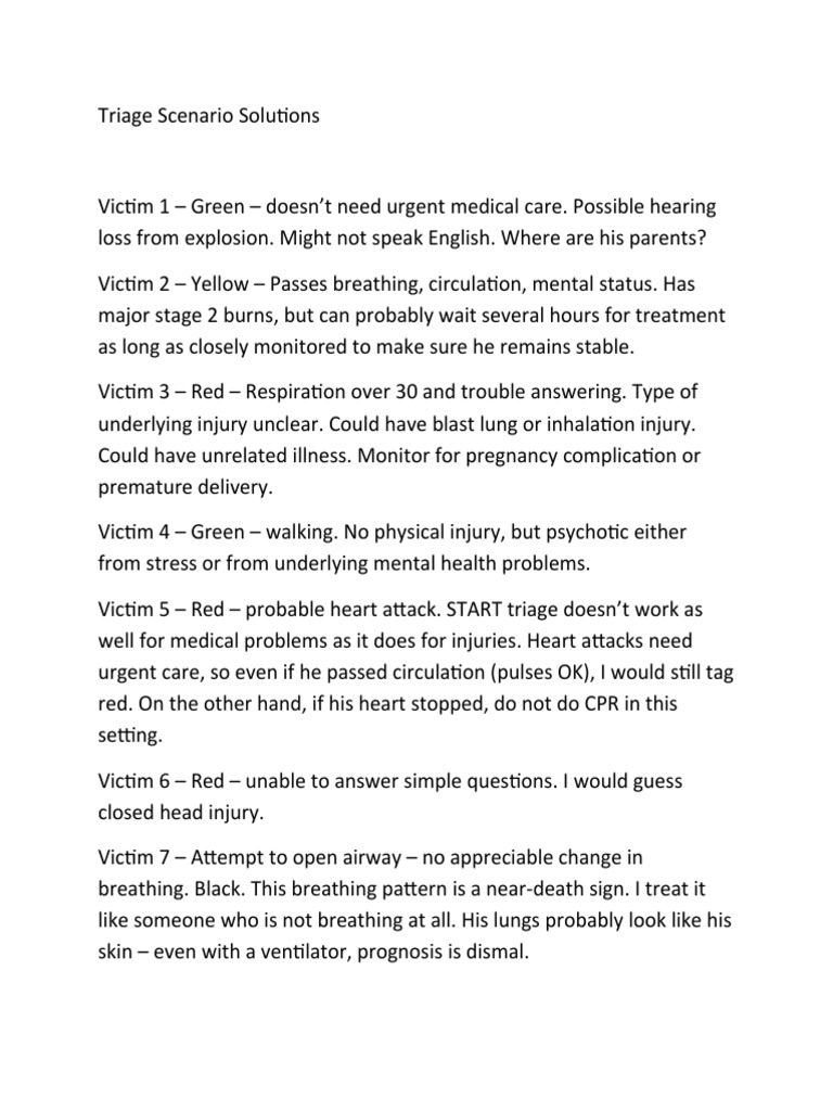 Triage Scenario Solutions Overview | PDF | Injury | Cardiopulmonary ...