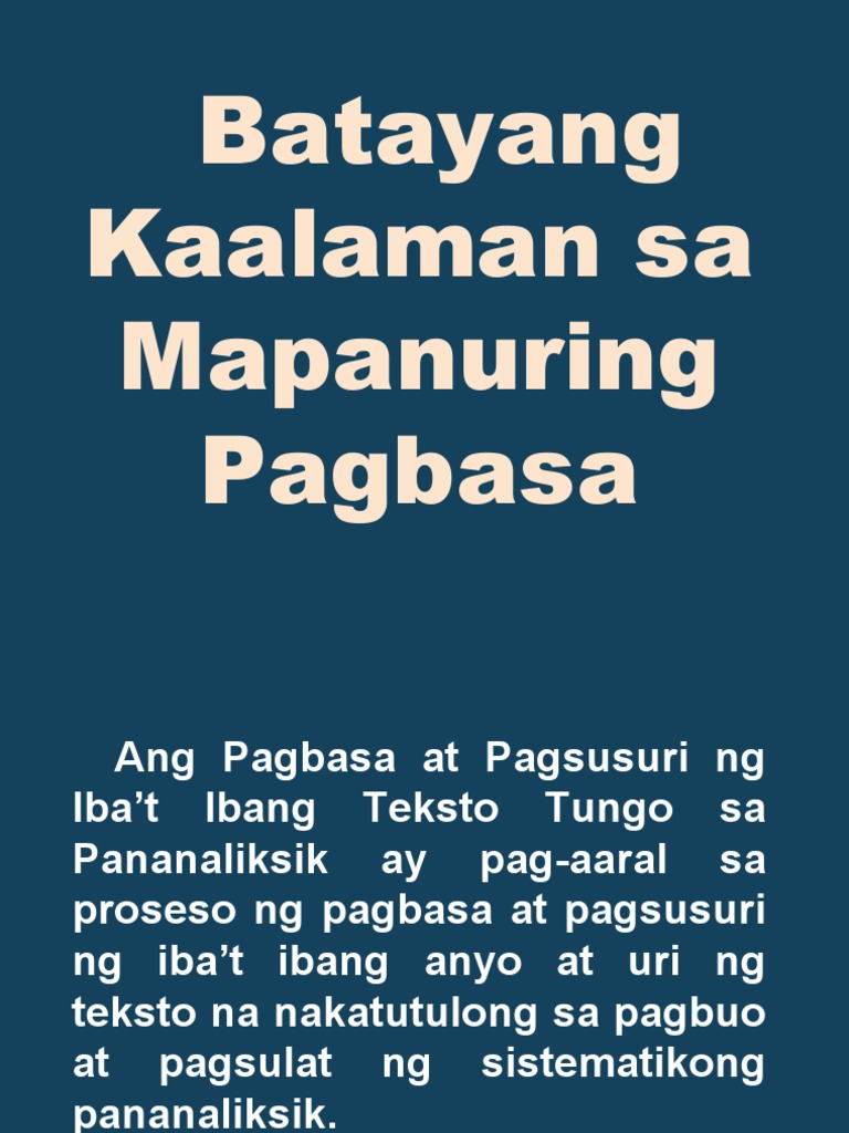 Batayang Kaalaman: Mapanuring Pagbasa | PDF Batayang Kaalaman: Mapanuring Pagbasa | PDF