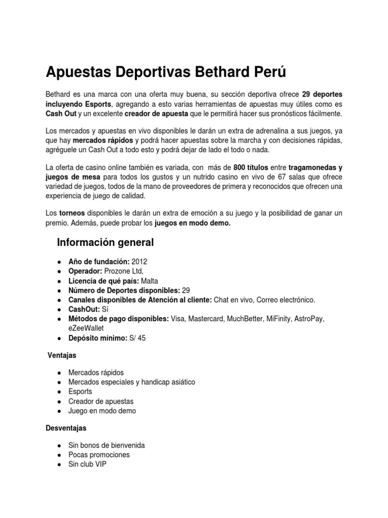 Apuestas Deportivas Bethard Perú | PDF | Apuestas Deportivas | Casino