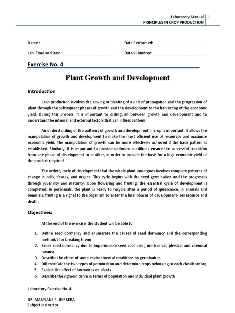 Understanding Plant Growth and Development through Hands-on Laboratory ...