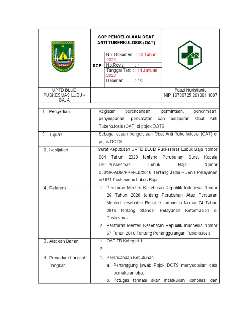 SOP Pengelolaan Obat Anti Tuberkulosis | PDF | Sains & Matematika