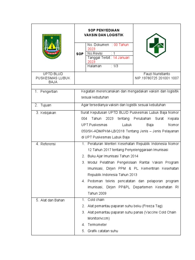 SOP PENYEDIAAN VAKSIN Dan LOGISTIK | PDF