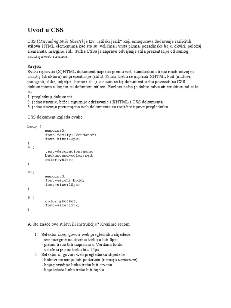 Uvod U CSS | PDF