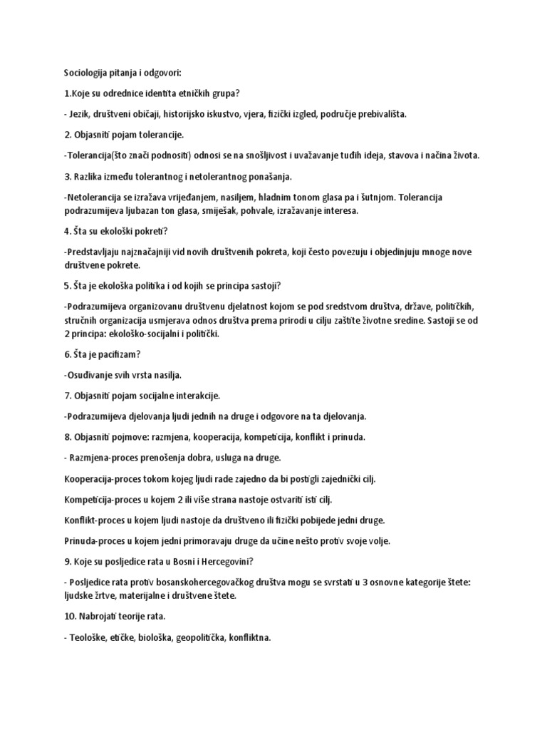 Sociologija Pitanja I Odgovori | PDF