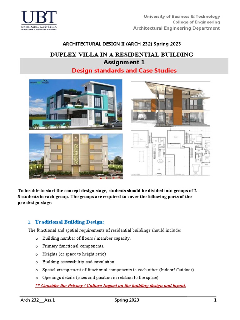 Duplex Villa in A Residential Building Assignment 1: Design Standards and Case Studies | PDF