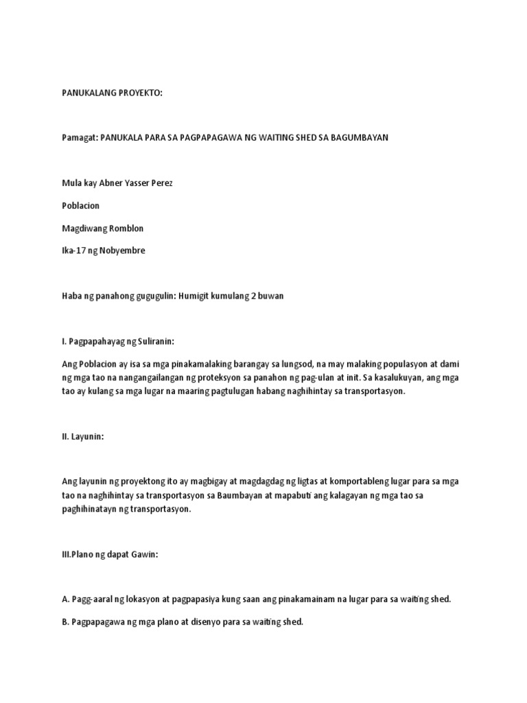 Panukalang Proyekto Yasser | PDF