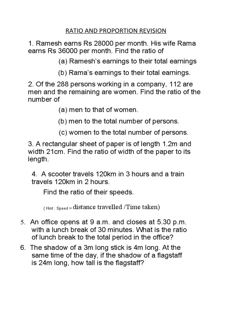 Ratio and Proportion Revision WS | PDF