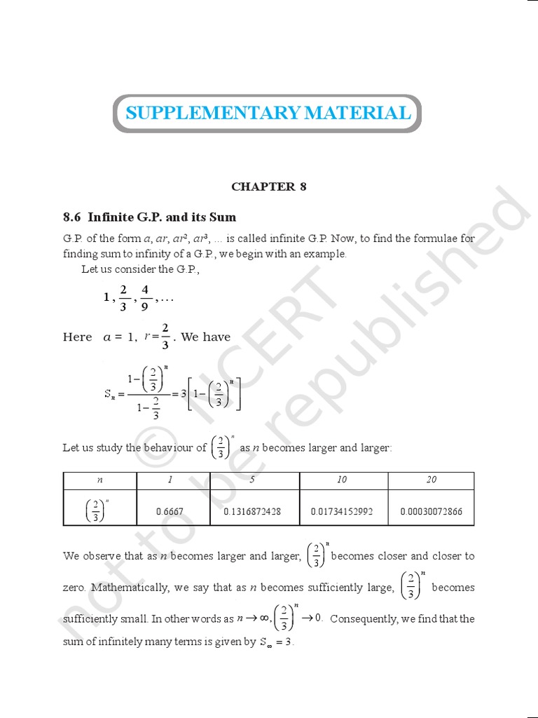 Supplementary Material: 8.6 Infinite G.P. and Its Sum | PDF | Function (Mathematics ...