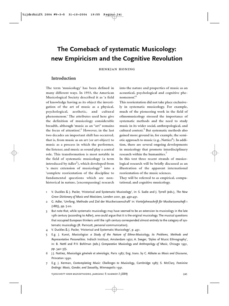 The Comeback of Systematic Musicology: New Empiricism and The Cognitive ...