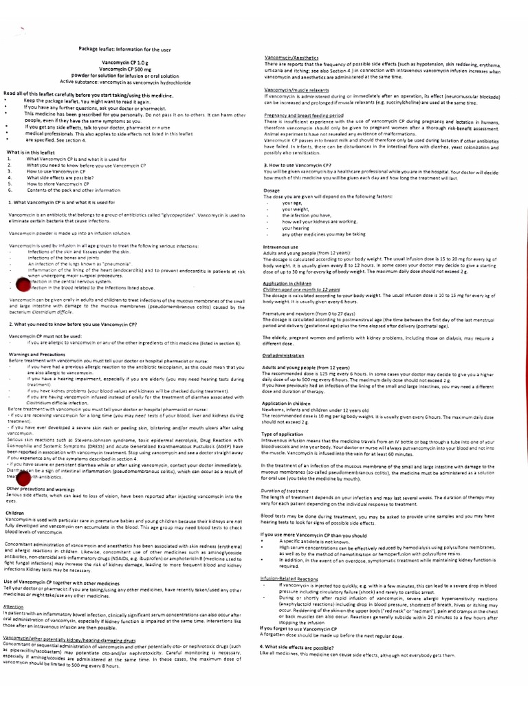 Vanco Leaflet | PDF | Intravenous Therapy | Dose (Biochemistry)
