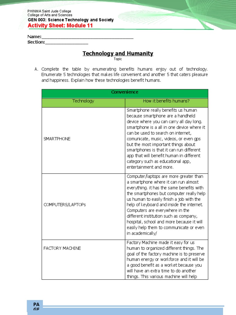 Kyle Albert Chanchico Estoesta - Module 11 STS Activity Sheet | Download Free PDF | Smartphone ...
