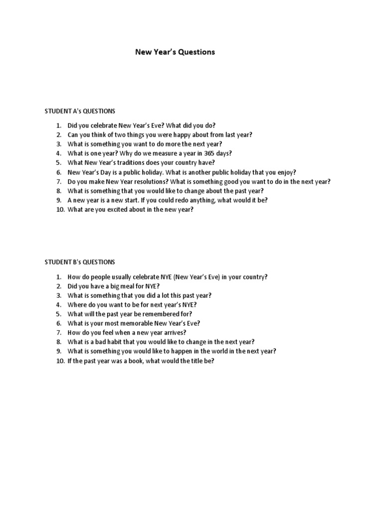New Years Questions | PDF
