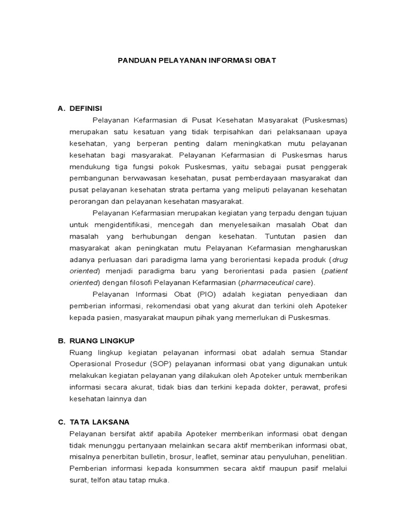 Panduan Pelayanan Informasi Obat | PDF