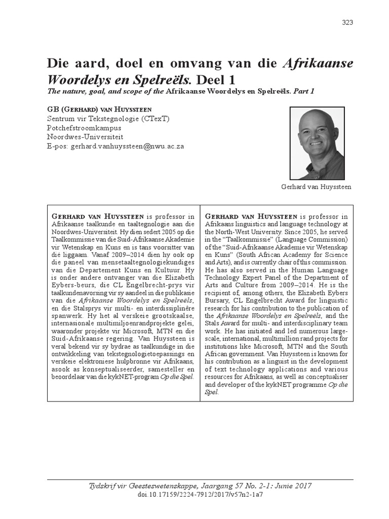 Woordelys en Spelreëls. Deel 1: Die Aard, Doel en Omvang Van Die Afrikaanse | PDF