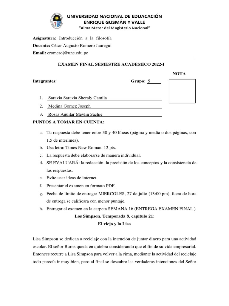 Examen Final C 2022-I | PDF Examen Final C 2022-I | PDF