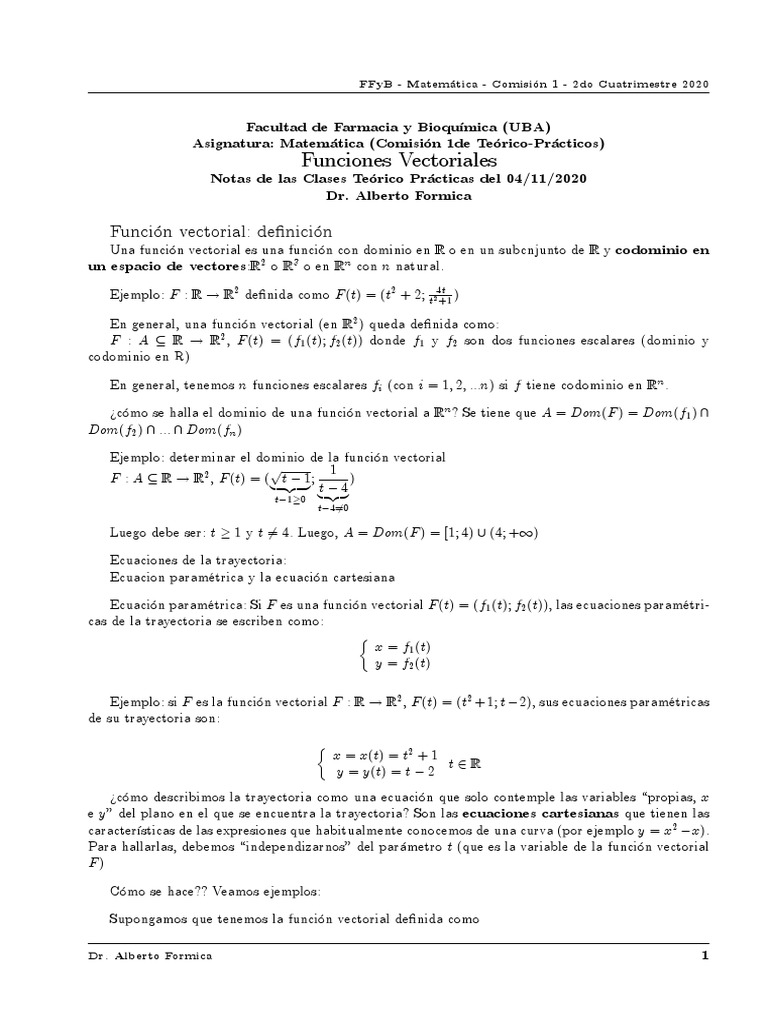 Clase Mate-Funciones Vectoriales | PDF | Ecuaciones | Vector Euclidiano