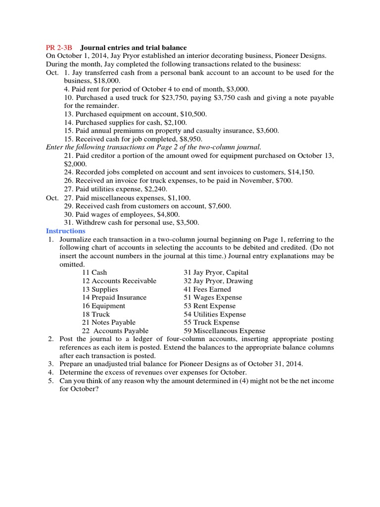 Journal Entries and Trial Balance: Enter The Following Transactions On ...