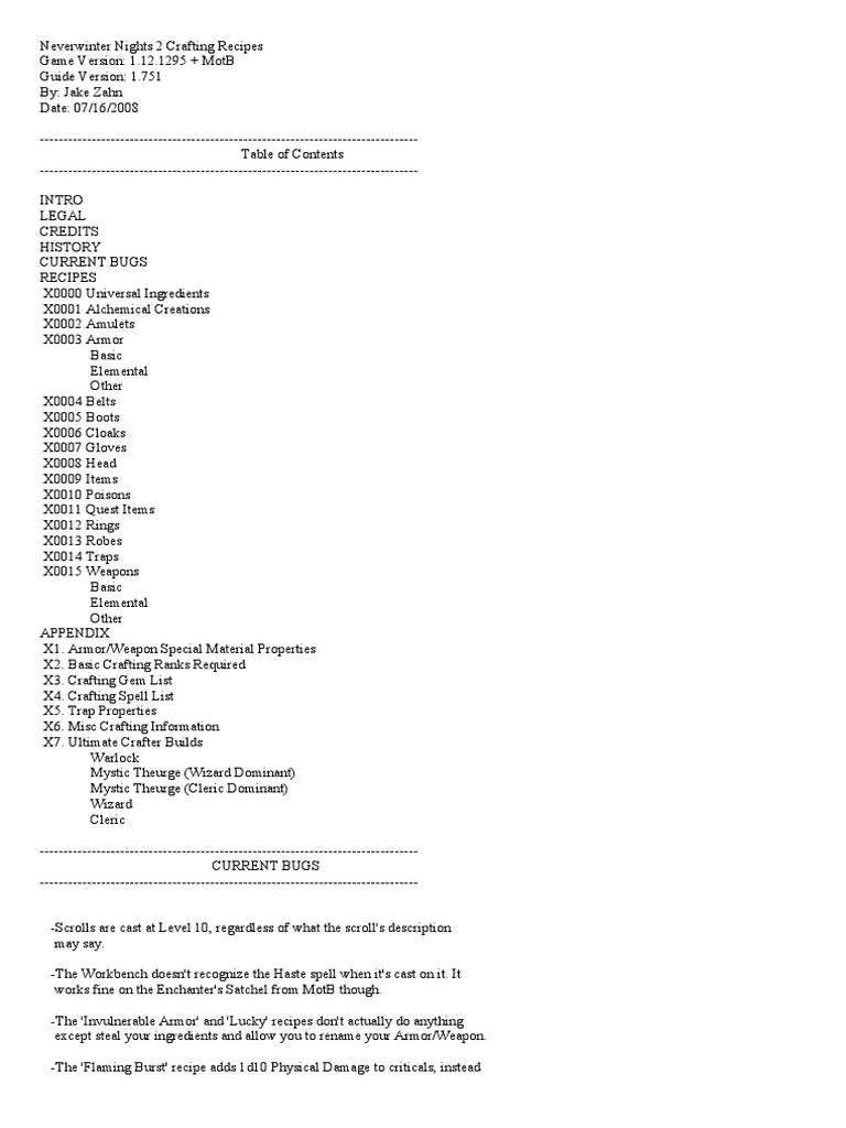 NW2 Crafting Recipes | PDF | Magician (Fantasy)