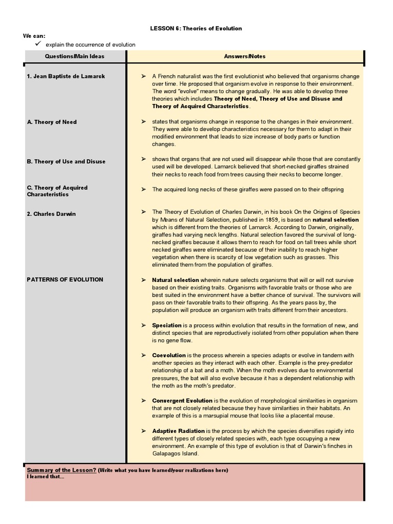 Guided Notes Lesson 6 | PDF | Evolution | Natural Selection