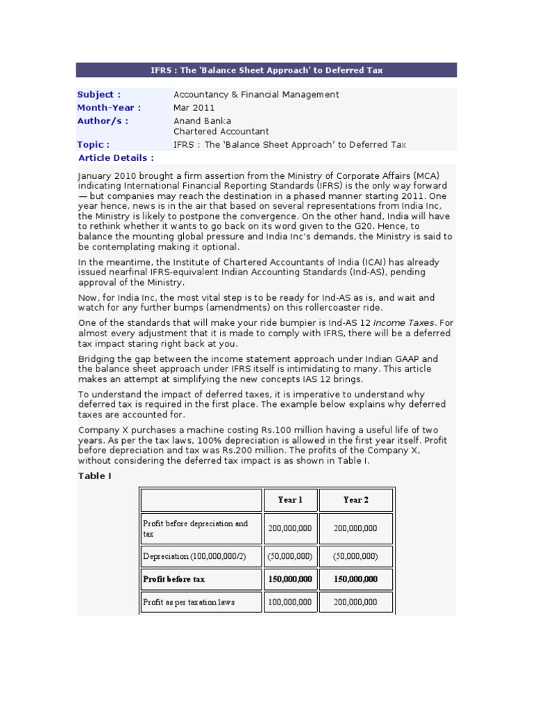 IFRS-Deferred Tax Balance Sheet Approach | PDF | Deferred Tax ...
