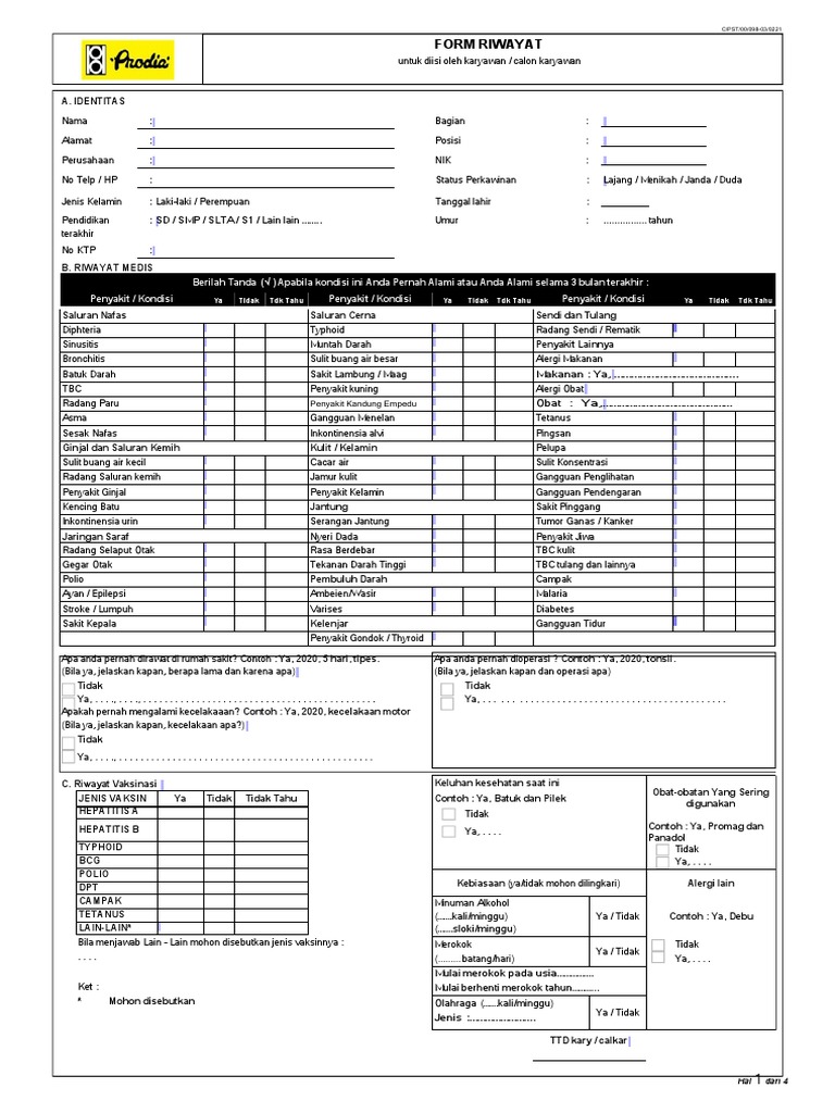 Form Riwayat MCU Prodia | PDF
