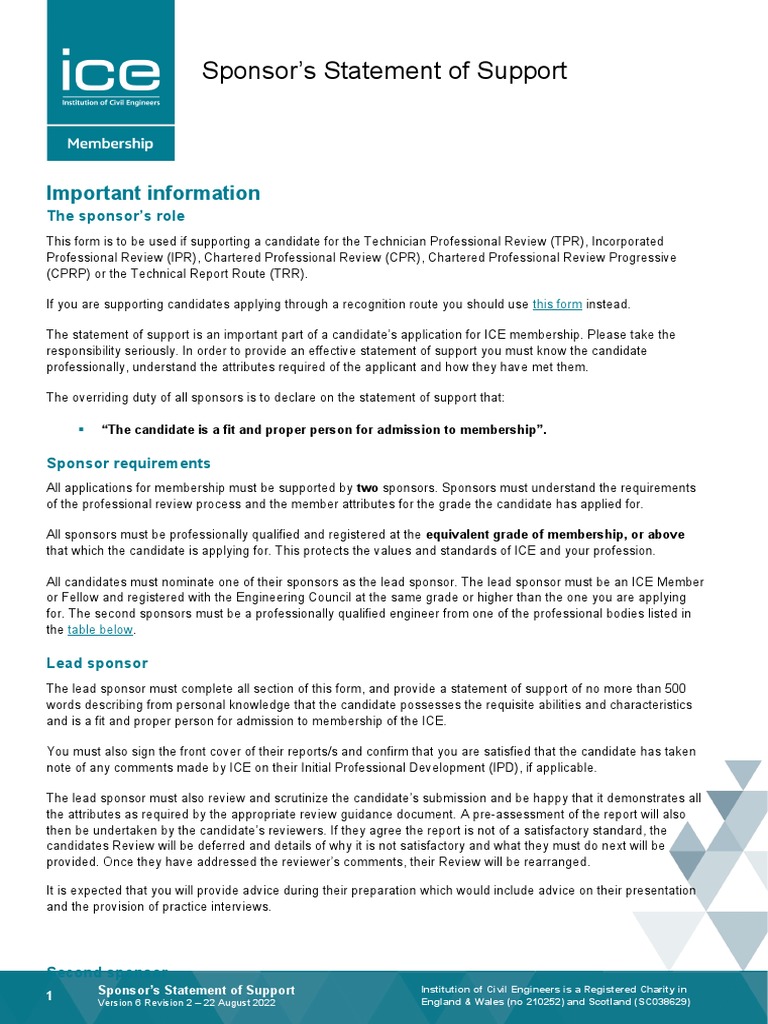 Professional Review Sponsors Statement of Support | PDF | Engineer ...