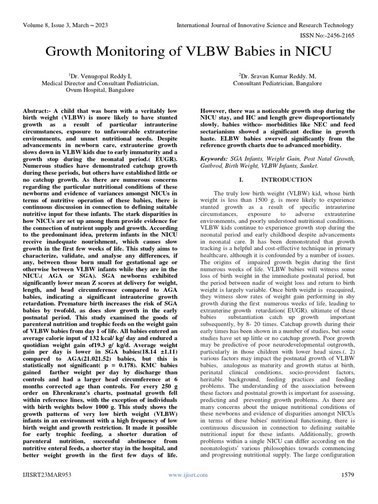 Growth Monitoring of VLBW Babies in NICU | PDF | Student's T Test | Chi ...