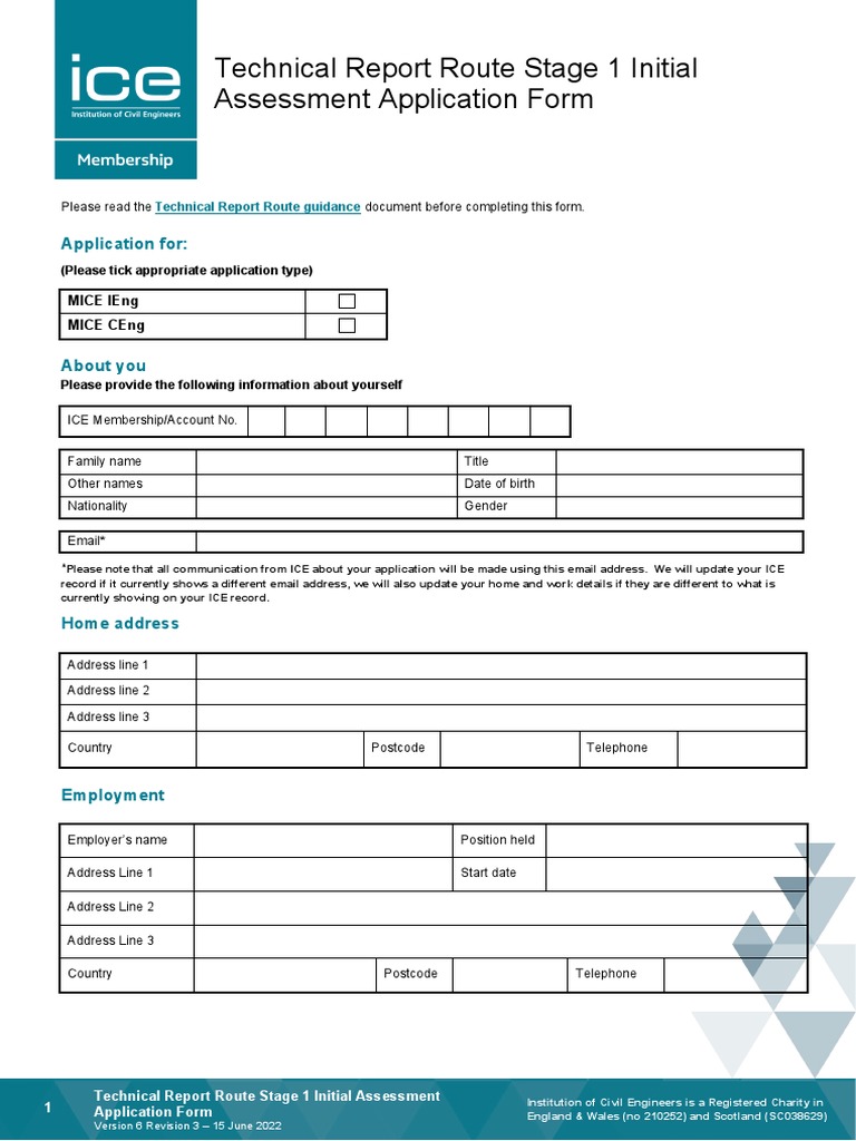 Technical Report Route Stage 1 Initial Assessment Application Form | PDF