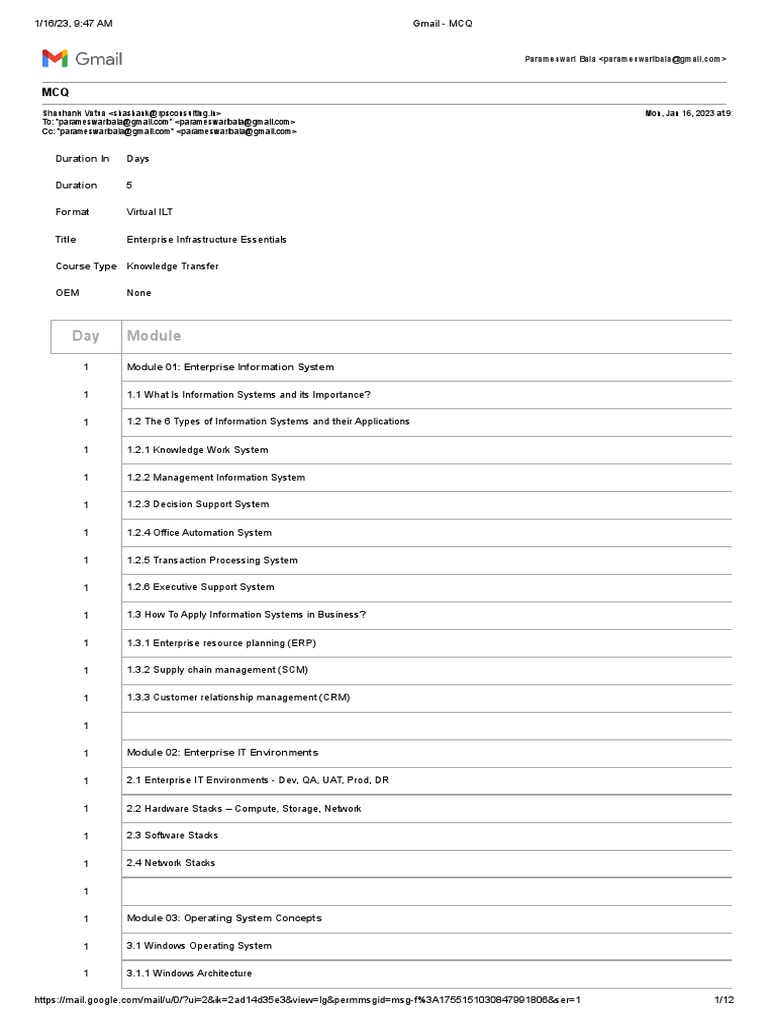 Duration in Duration Format Title Course Type Knowledge Transfer OEM ...